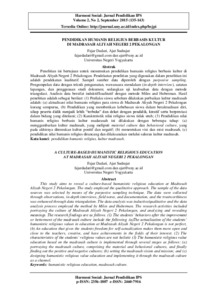 PENDIDIKAN HUMANIS RELIGIUS BERBASIS KULTUR DI MADRASAH ALIYAH NEGERI 2 PEKALONGAN - Lumbung ...